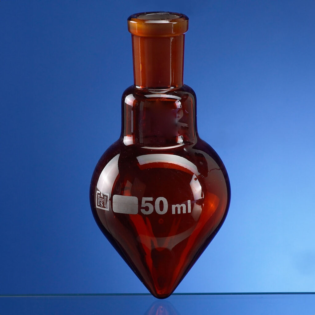 Taper shape flasks - one neck - amber stained - Hofmann Glastechnik